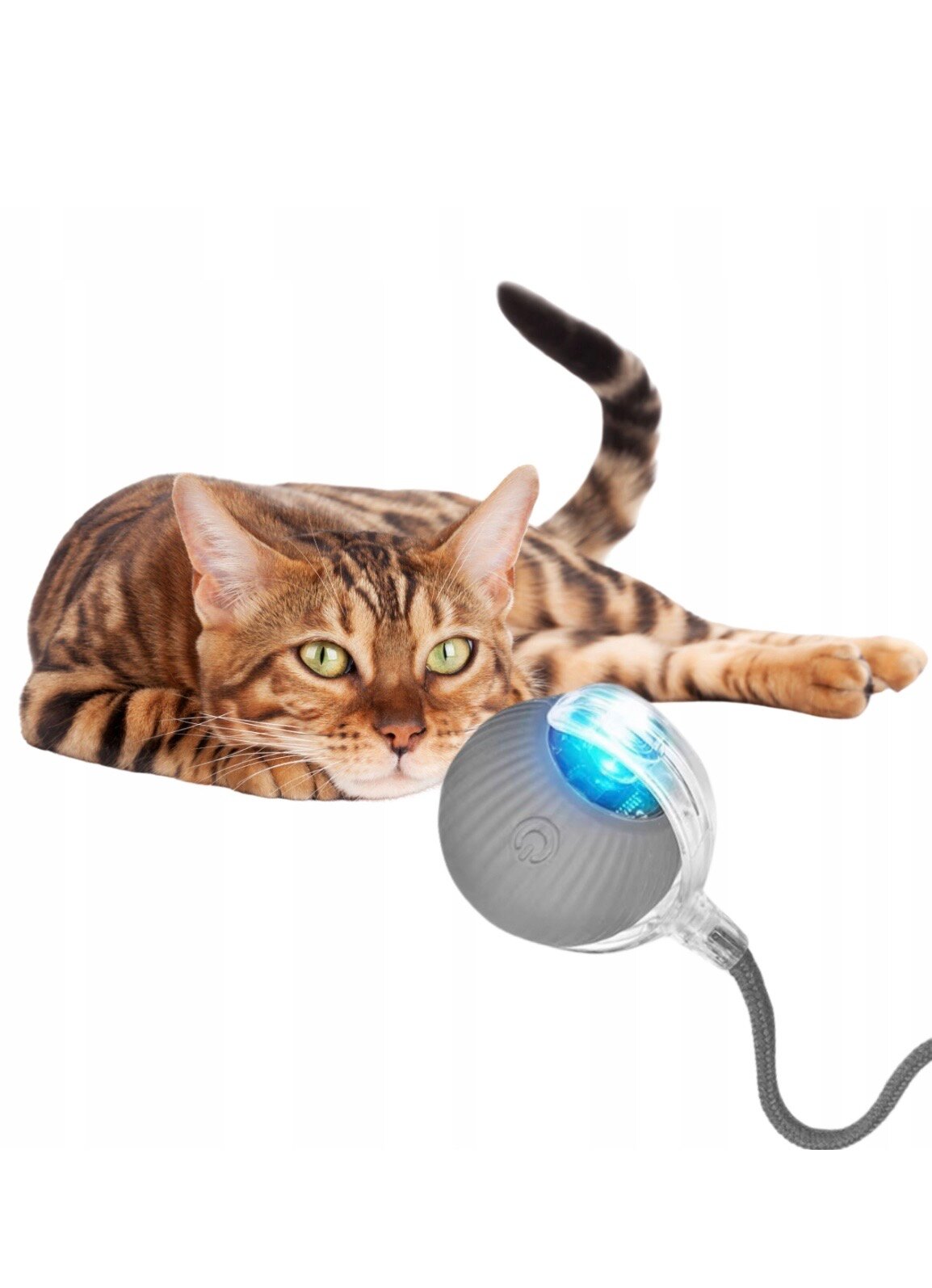 Игрушка интерактивная для кошек мячик, с подсветкой, с аккумулятором и USB зарядкой серая