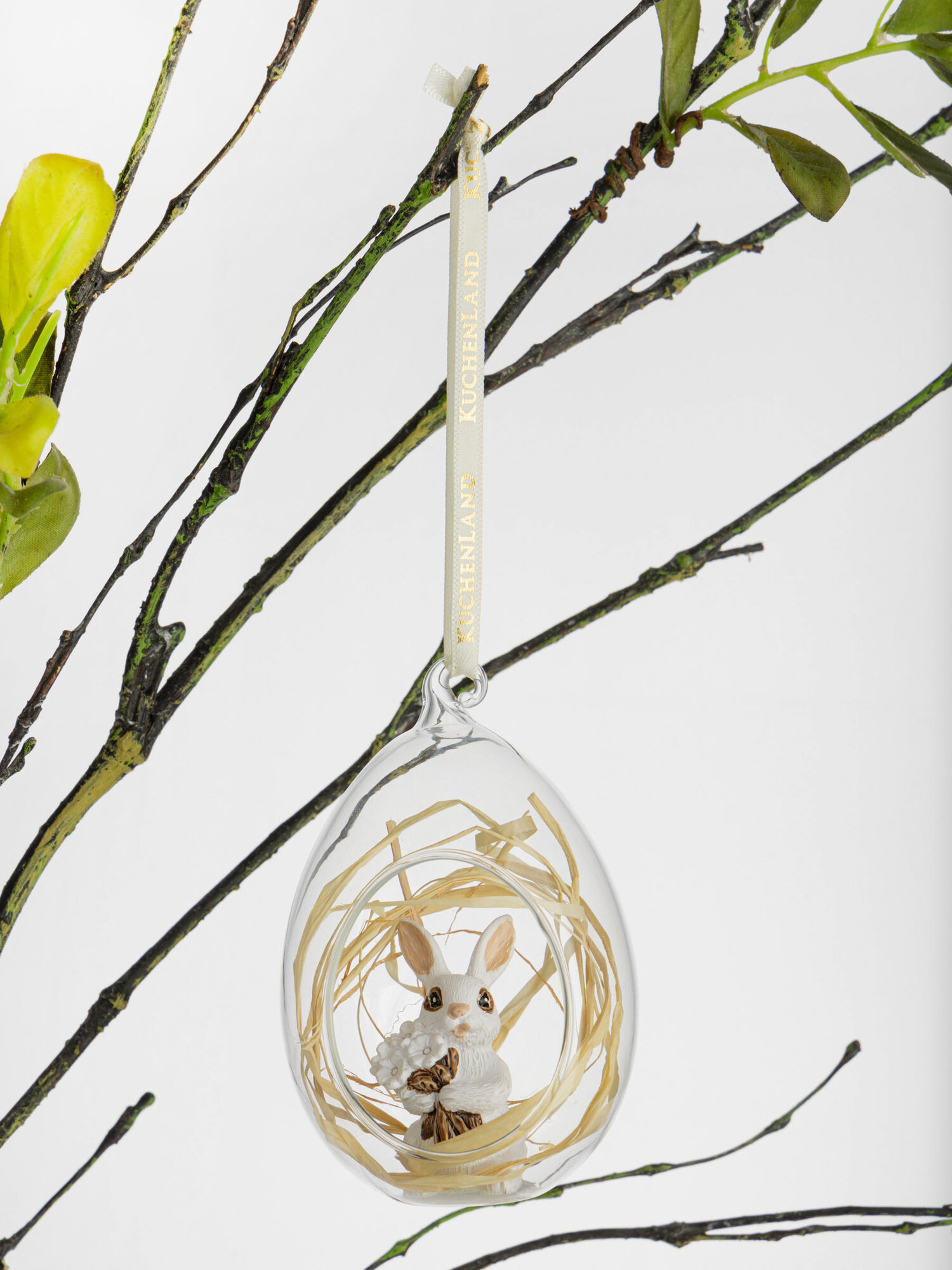Подвеска декоративная, 6х8 см, стекло/полирезин, Кролик с цветами, Easter, Kuchenland