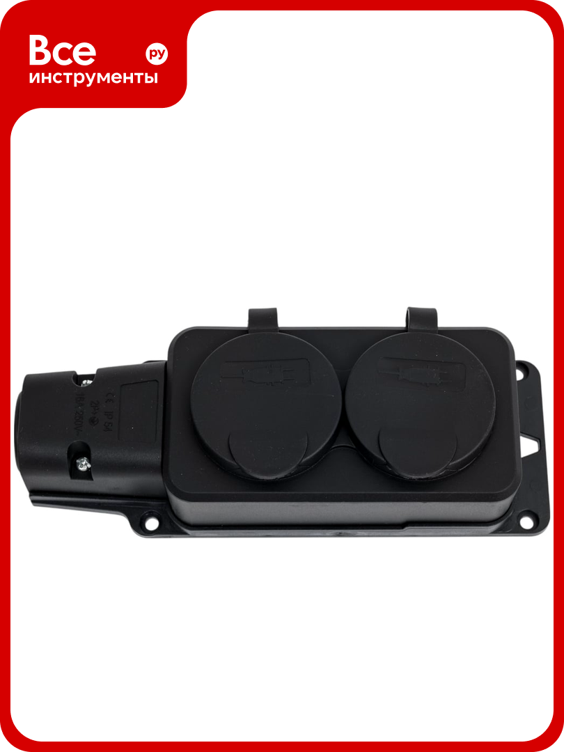 Колодка каучуковая с заземлением Monolit 2 розетки 16А IP54, Чёрный 1184