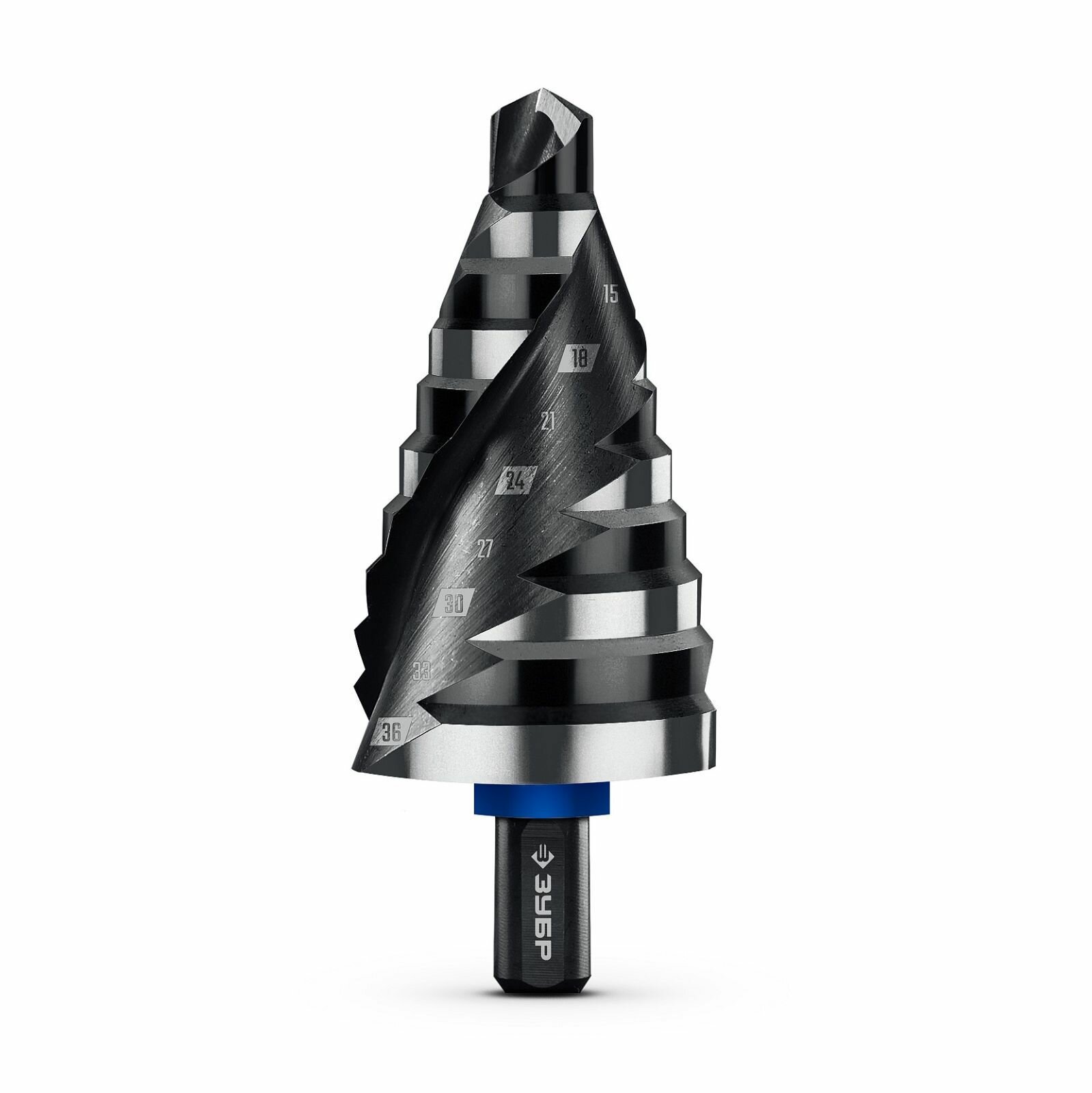 Сверло по металлу ЗУБР BLACK FORCE Профессионал, ступенчатое, 9-36 мм, 10 ступеней, винтовая проточка