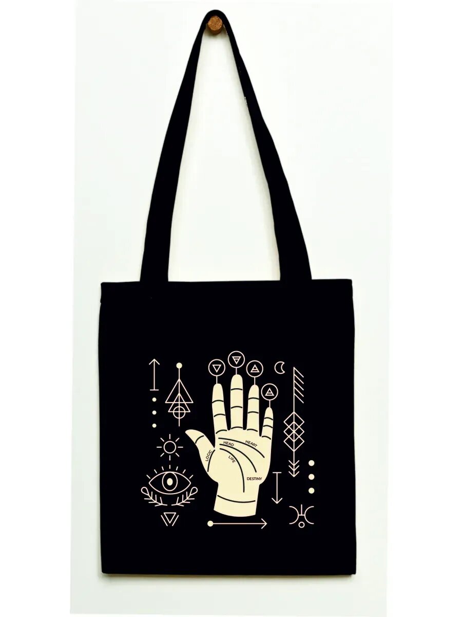 Шоппер хлопковый с принтом Амулет Хамса