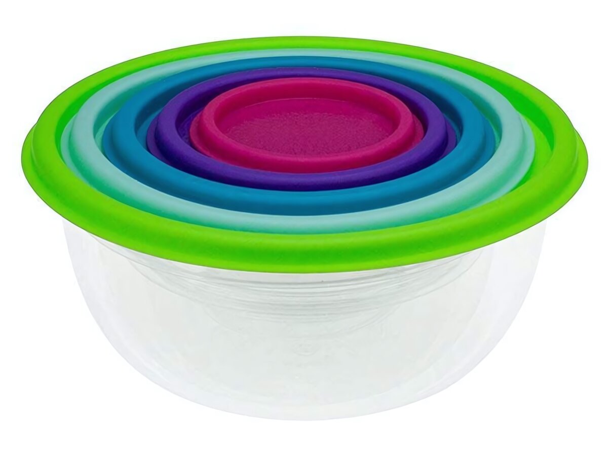 Набор мисок "Радуга" 5 предметов 0,08-2л, пластик, для заморозки, крышки микс цветов