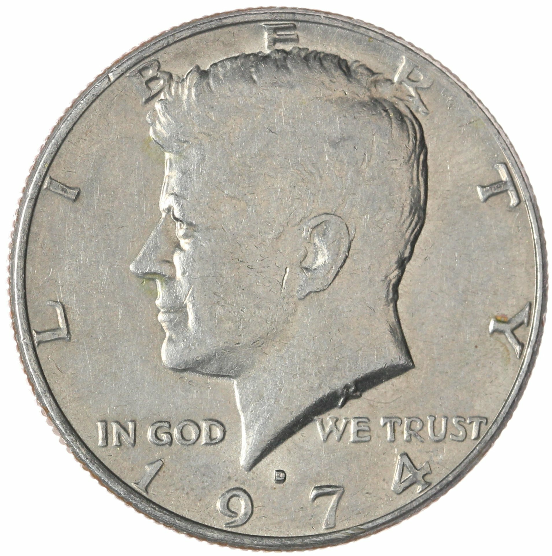 США 50 центов 1/2 доллара, half dollar 1974 "Kennedy Half Dollar Кеннеди" D, Медь с медно-никелевым покрытием, в сохранности XF