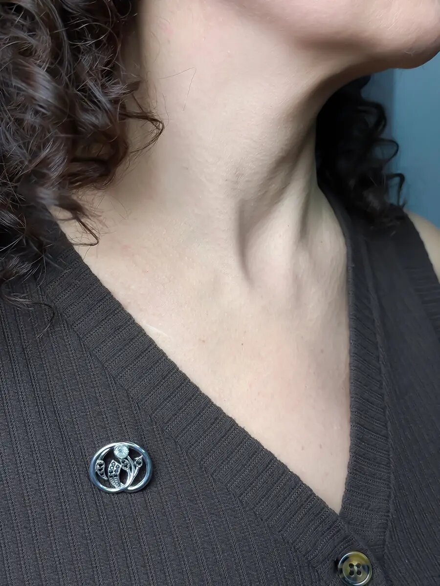 Брошь, серебро, 925 проба, родирование, аквамарин, шпинель