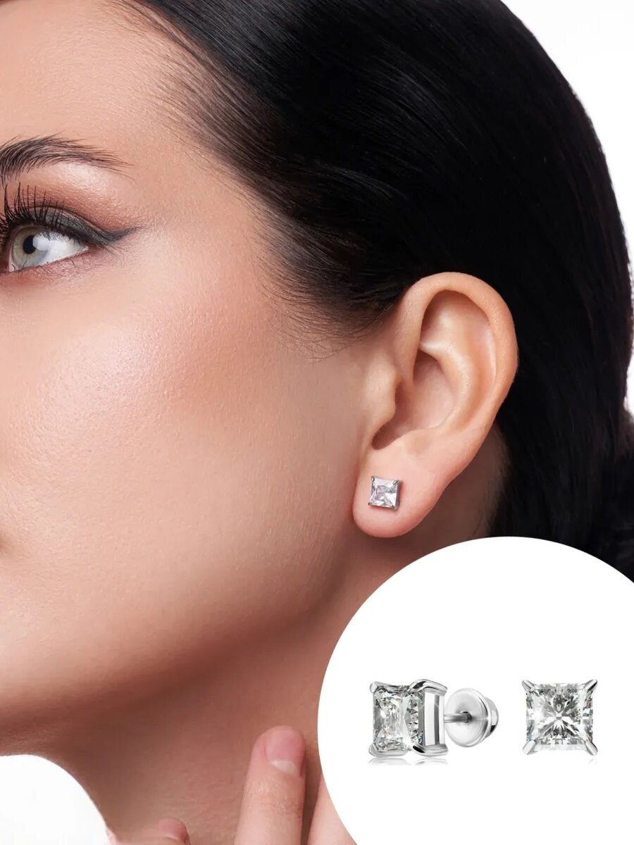 Серьги пусеты, серебро, 925 проба, родирование, фианит