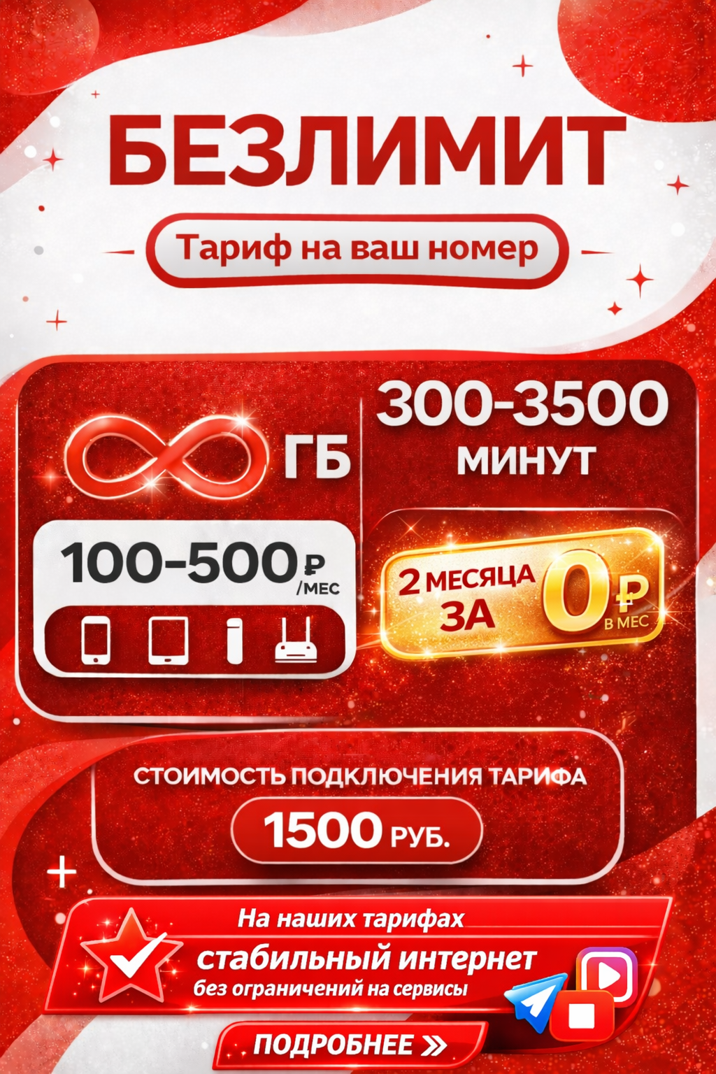 Сим карта с безлимитным интернетом с сохранением номера (Вся Россия)