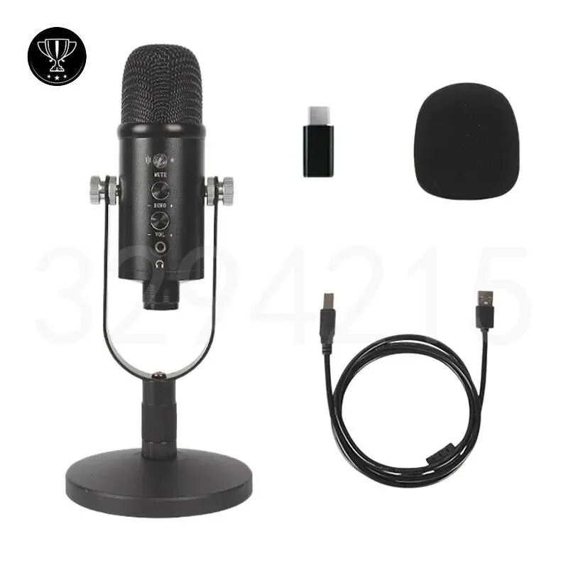 Микрофон для асмр, черный, белый, USB, с настольной подставкой