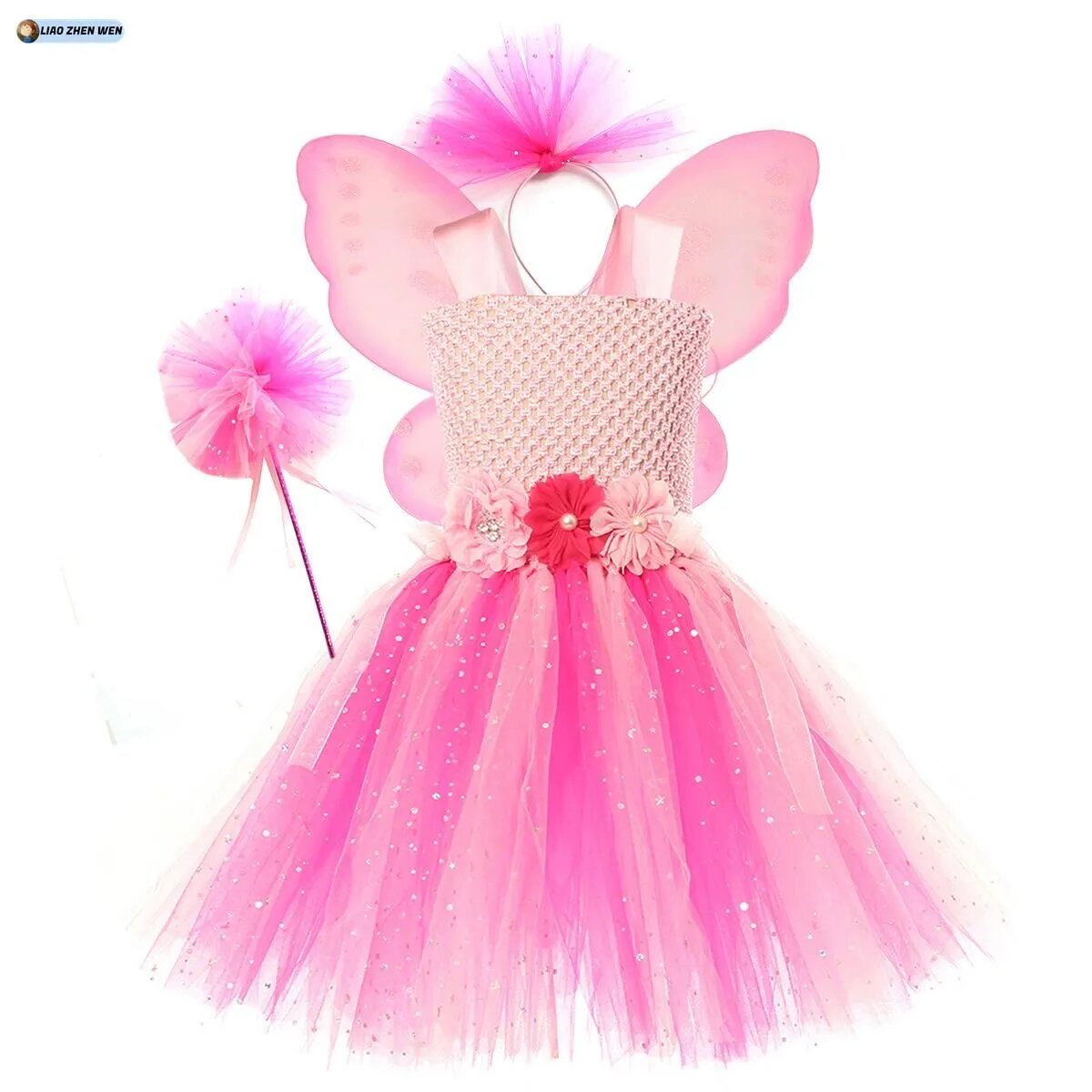 Карнавальный детский костюм Феи с крыльями и волшебной палочкой 6-7 лет.