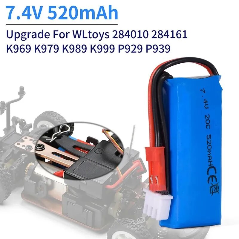 4 шт. 7.4V 520mAh LiPo аккумулятор для WLtoys K969 K979 K989 K999 P929 P939 284010 284161 284131 RC автомобильные запчасти 2S 7.4V