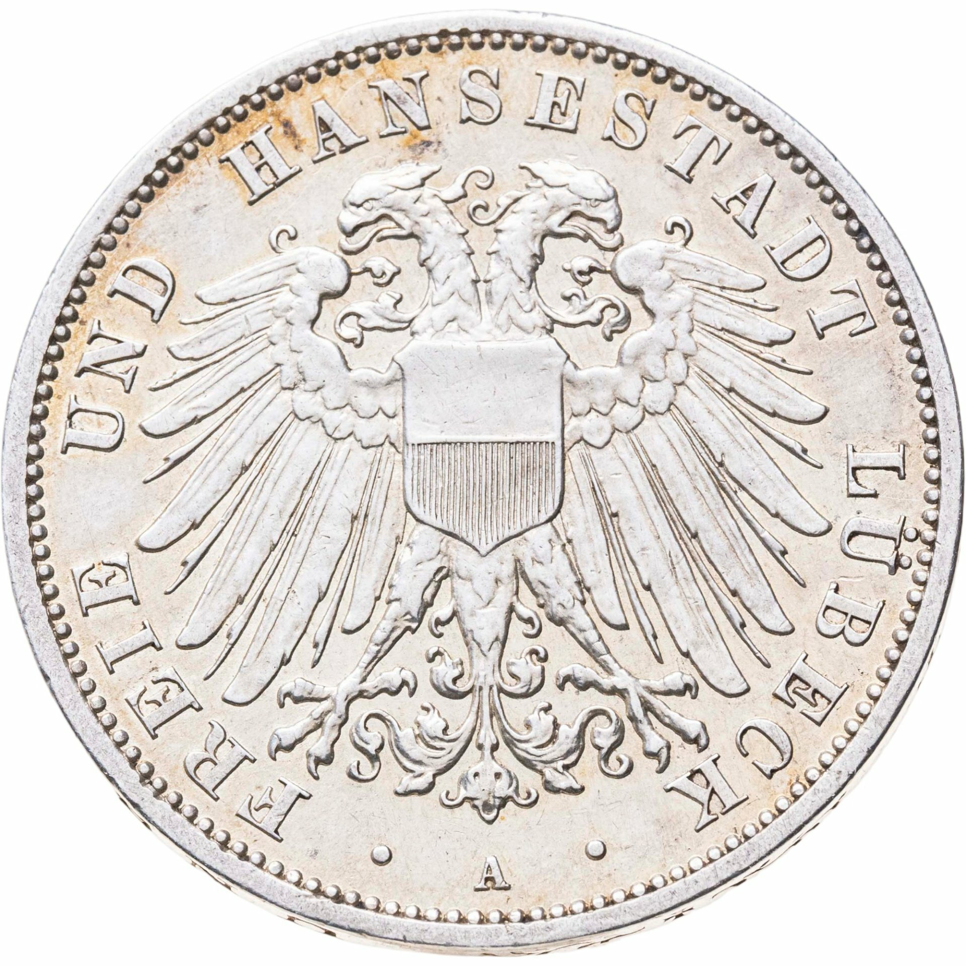 Германская Империя, Любек 3 марки 1913, Серебро 900, в сохранности AU