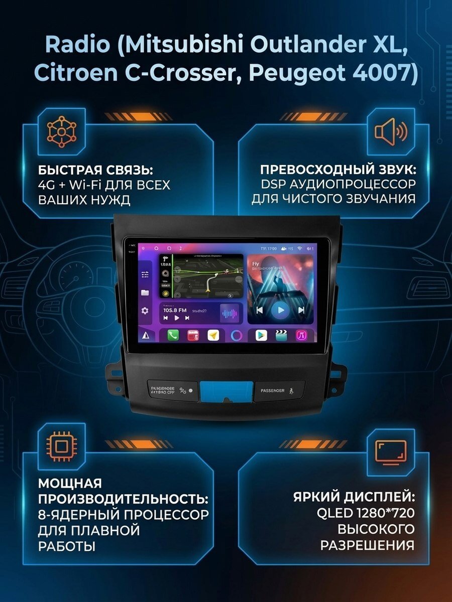 Магнитола Мицубиси Аутлендер xl, Ситроен С Кроссер, Пежо 4007 (Mitsubishi Outlander XL, Citroen C-Crosser, Peugeot 4007)