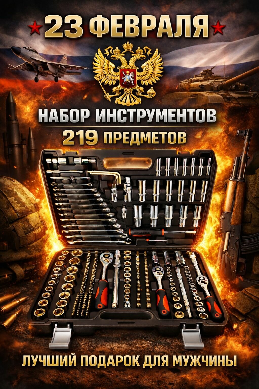 Набор инструментов в кейсе 219 предметов CR-V универсальный для автомобиля, гаража и дома, подарок мужчине