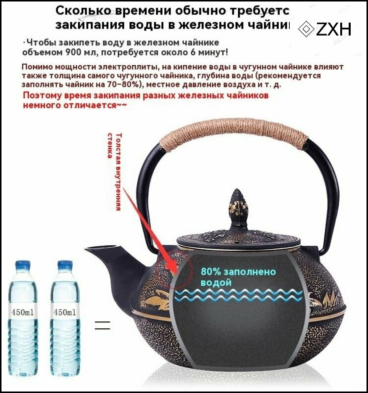 Чугунный заварочный чайник с узором пиона, японский литой чайник для заваривания чая