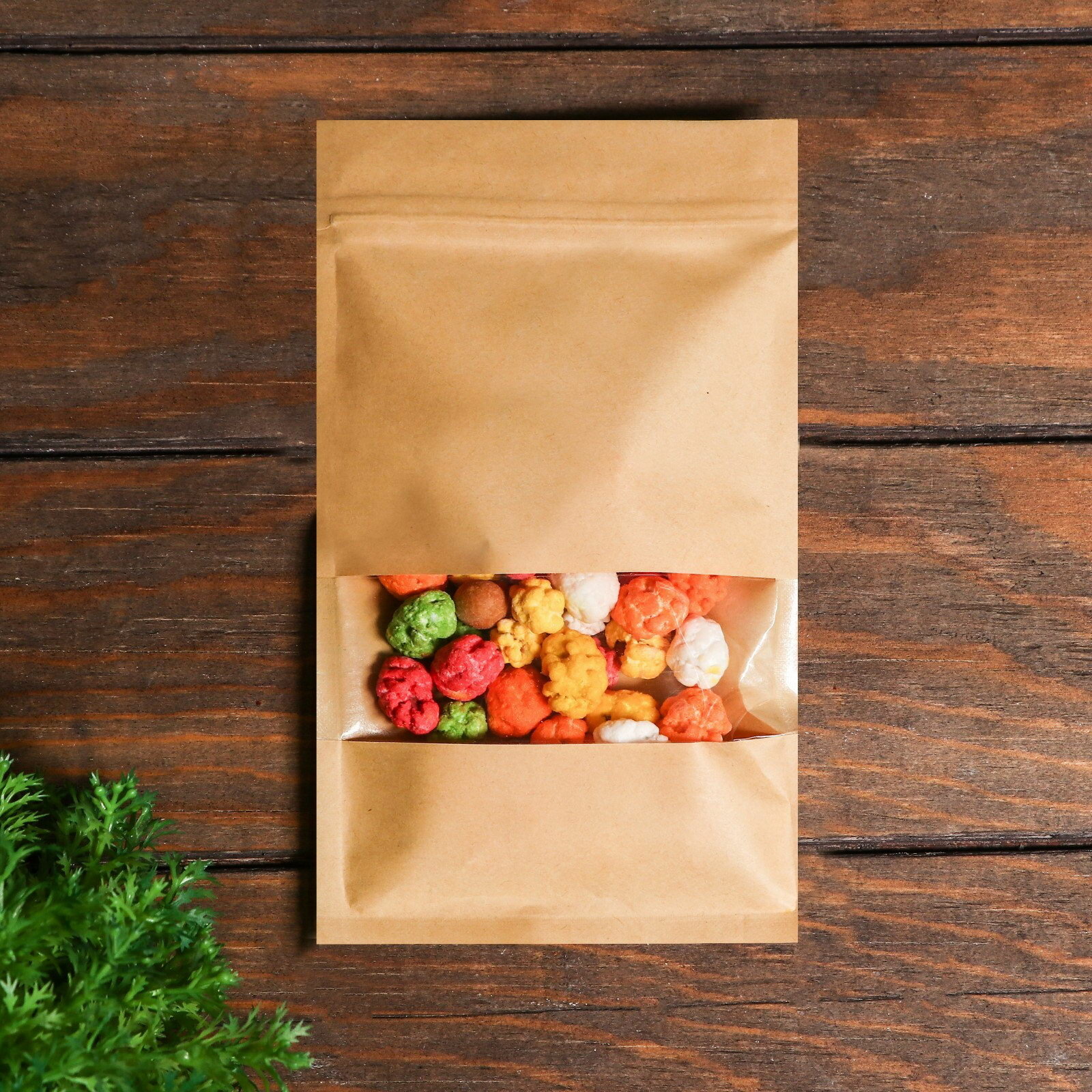Пакет Zip - lock Крафт с прямоугольным окном, плоский, 12x20 см, 50 шт.