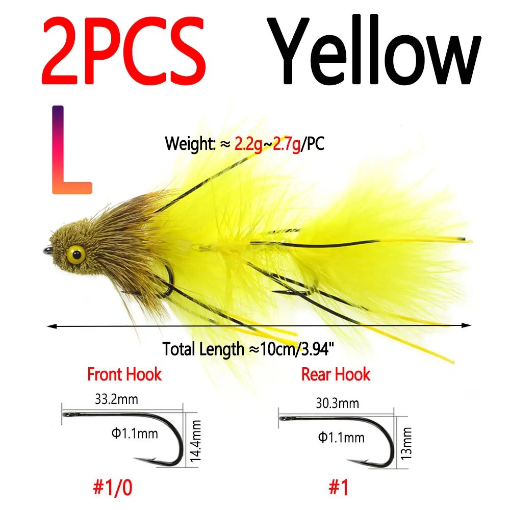 2шт. Yellow Fly стример Deer Hair, 10см, #1/0, #1