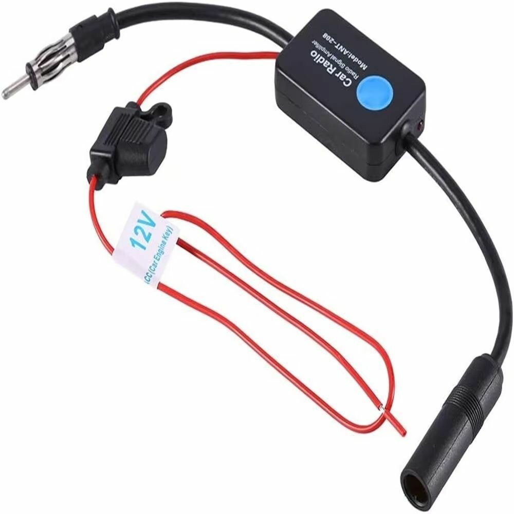 Усилитель сигнала автомобильной антенны 25–30 дБ для FM/AM, подключение 12 В (разъем папа/гнездо), черный