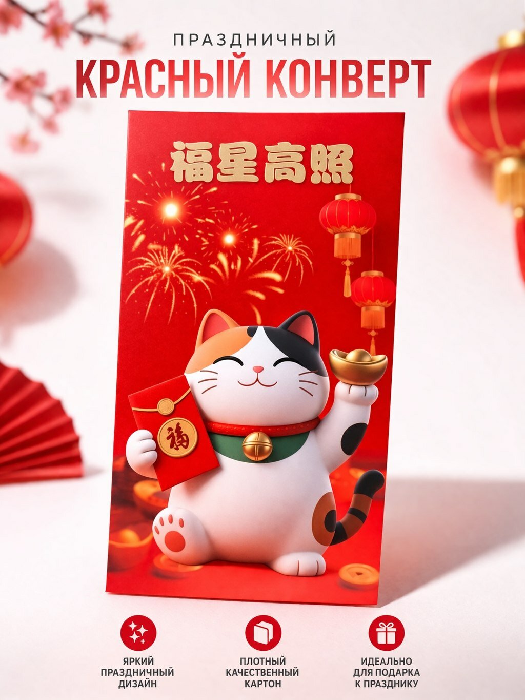 Китайский подарочный конверт для денег (Манэки-нэко)