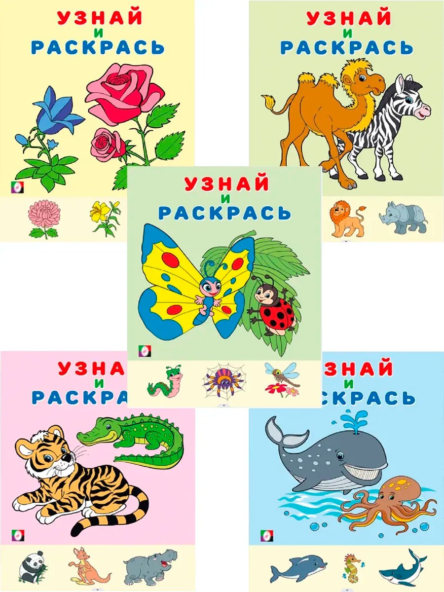 Раскраски для малышей "Узнай и раскрась". Комплект, 5 штук