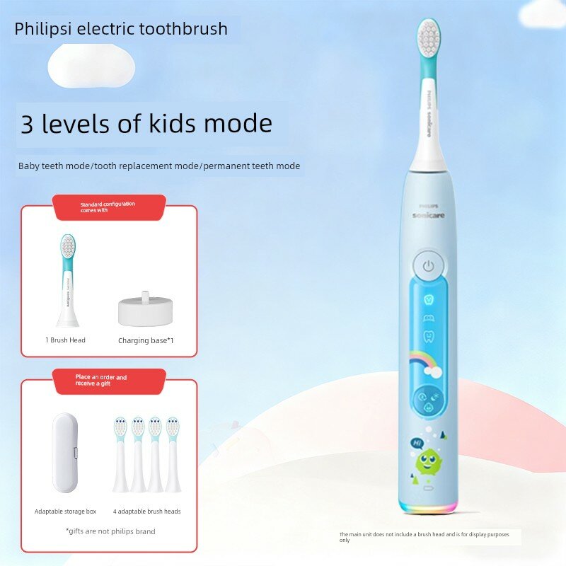 Детская электрическая зубная щетка Philips Prince с 3 режимами, радужной подсветкой, 4 щетками и дорожным кейсом