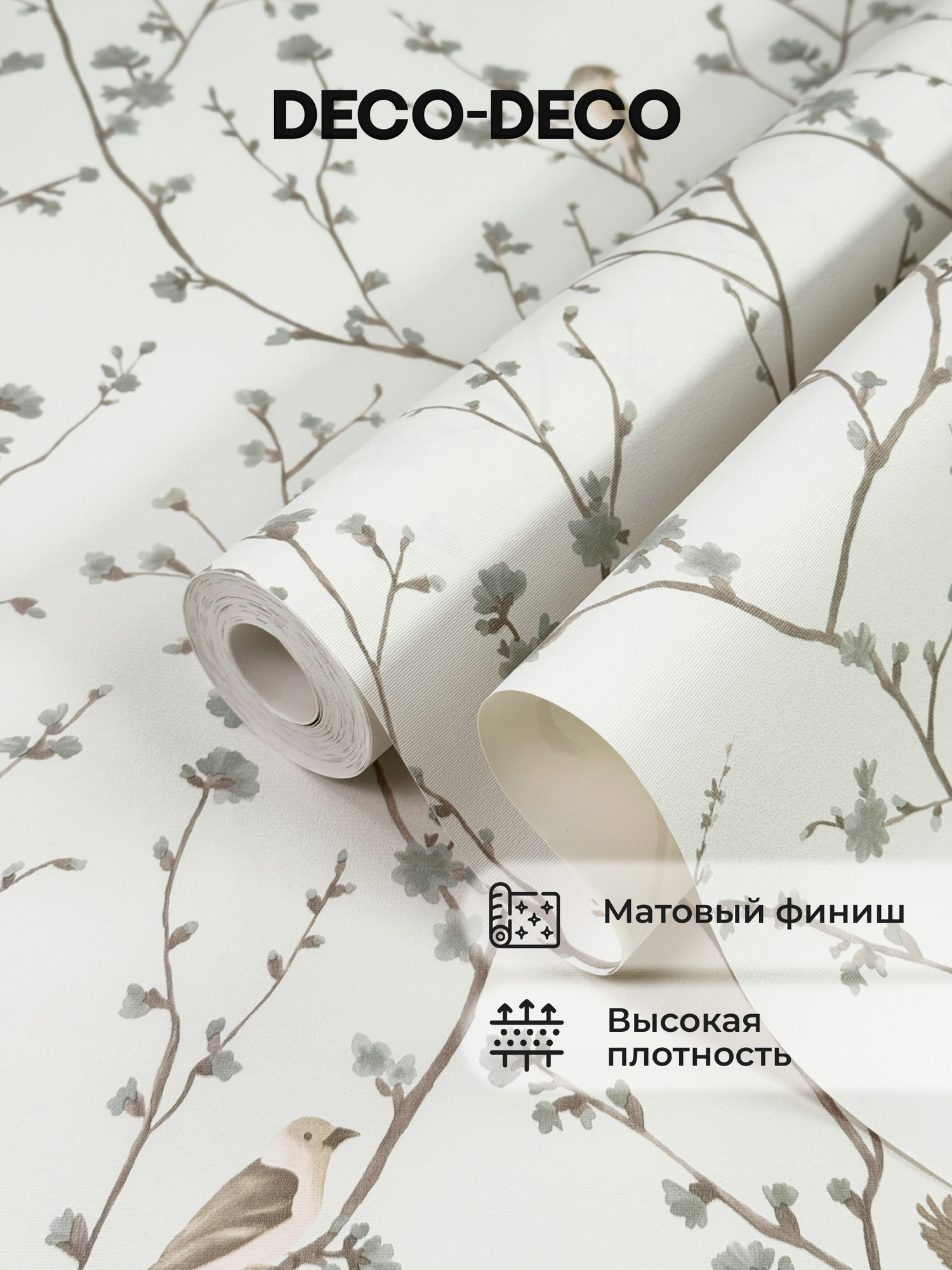 Обои флизелиновые виниловые Julie 6032-03 Deco-Deco, птички, для спальни, гостиной, кухни, коридора, детской, метровые