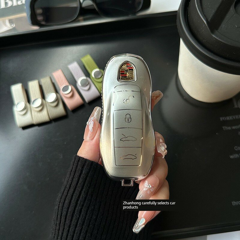 Ключевой брелок Porsche B-Style 4-кнопочный для Cayenne, Macan, Panamera, 911, Taycan - Однотонная серебристо-серая
