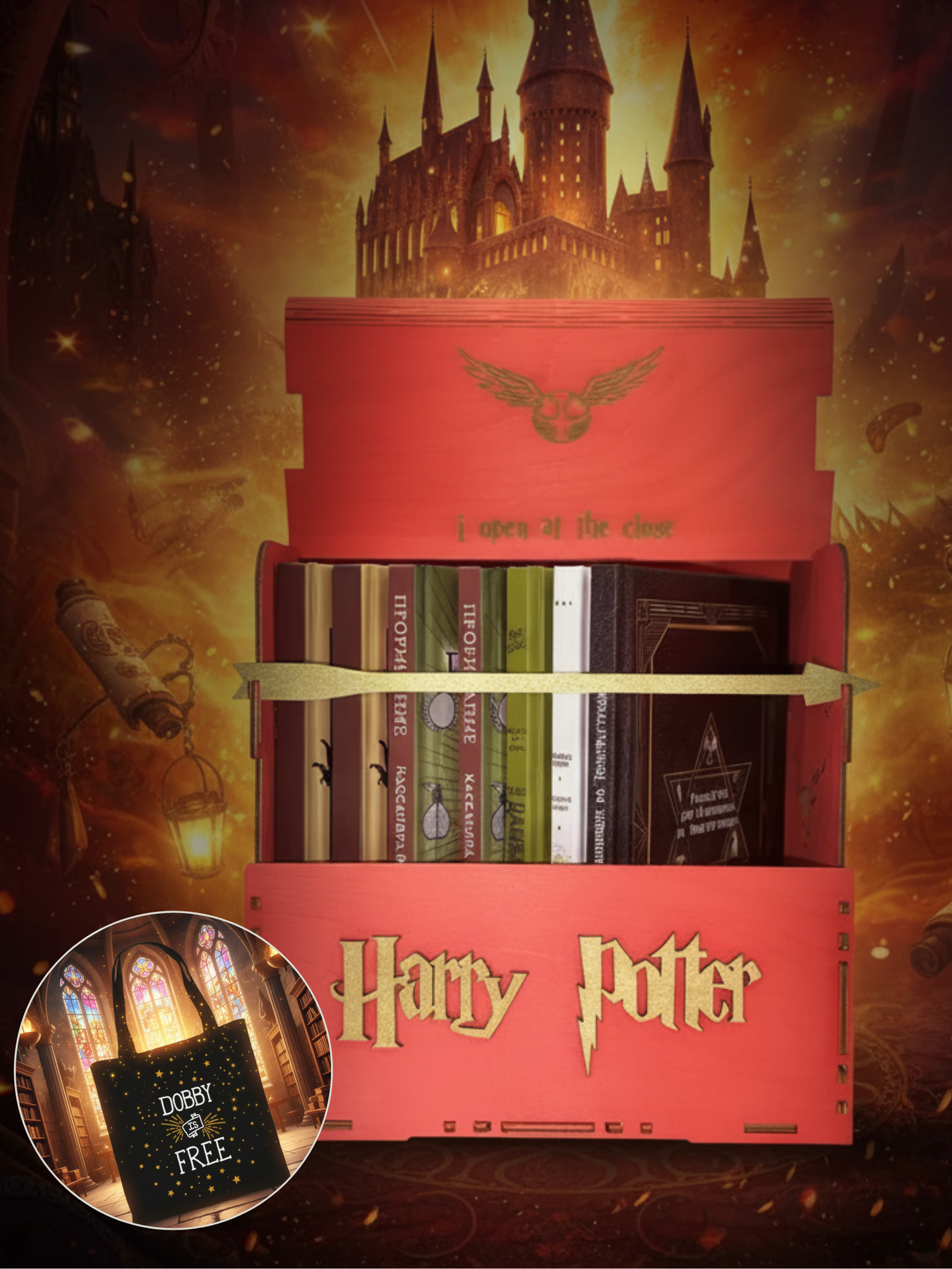 Коллекция Хогвартса: 7 учебников в деревянном красном сундуке с подарками