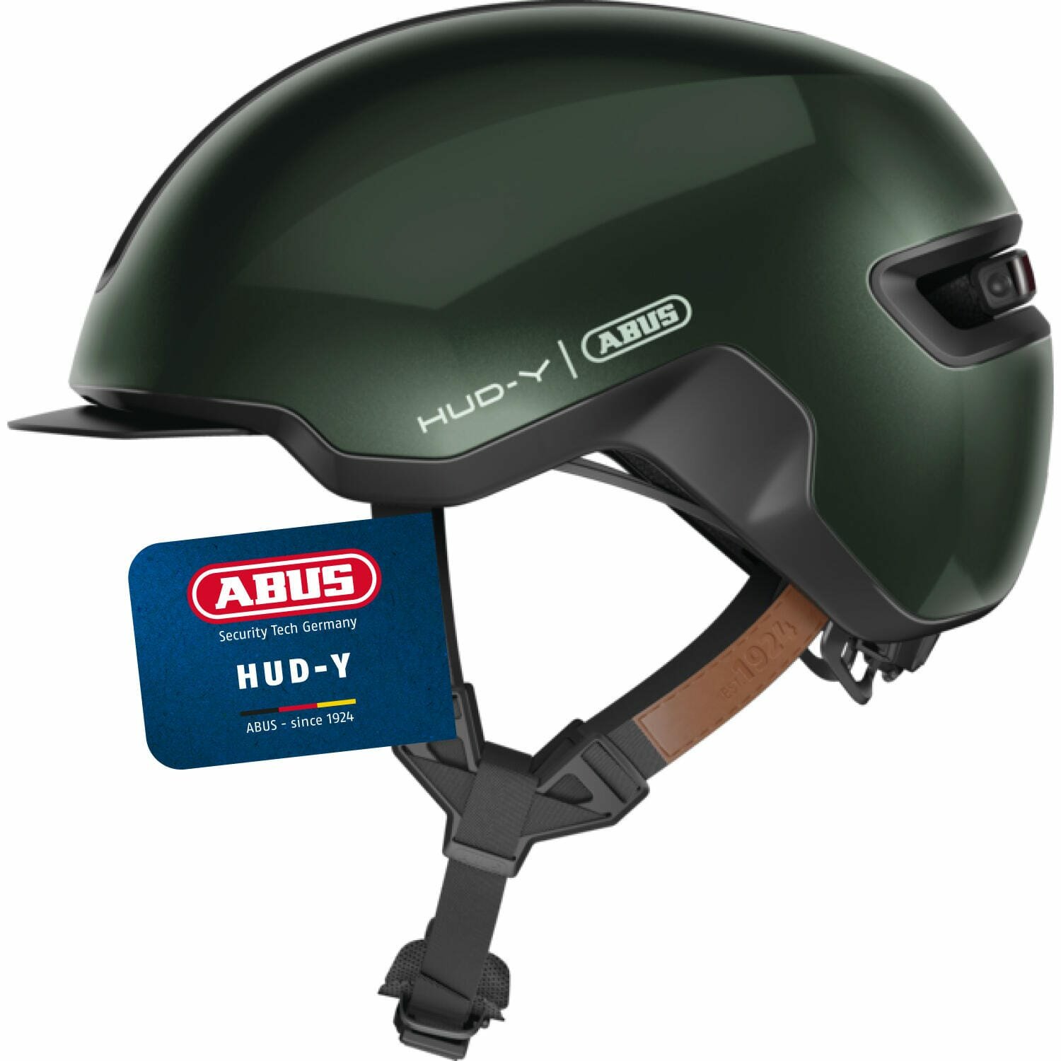 DECATHLON шлем защитный ABUS HUD-Y Urban, зеленый/хаки/темный бутылочный, 57-61 см, со светодиодной лампой