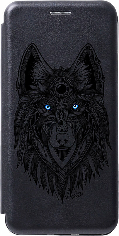 Чехол-книжка на Apple iPhone 12 Mini / Эпл Айфон 12 мини с рисунком "Grand Wolf" черный