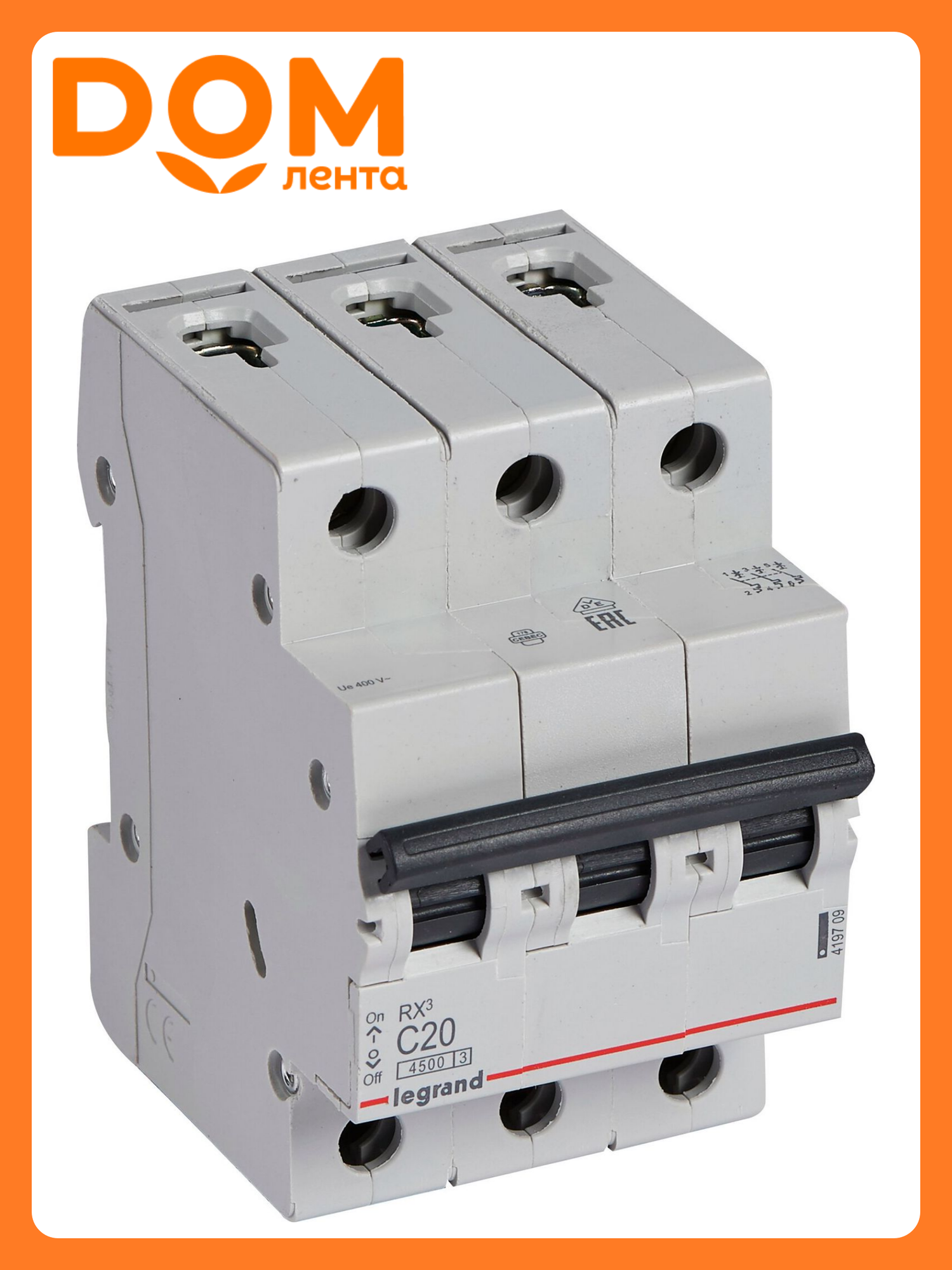 Автоматический выключатель Legrand RX3, 3P, C20A, 4,5kA, IP40, монтаж на DIN-рейку