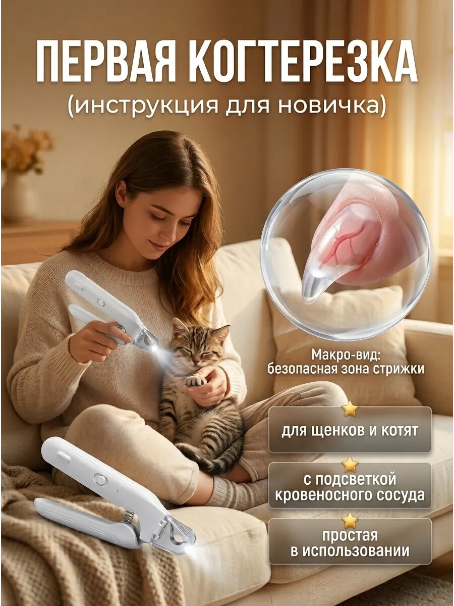 Безопасная когтерезка для кошек LED подсветка|