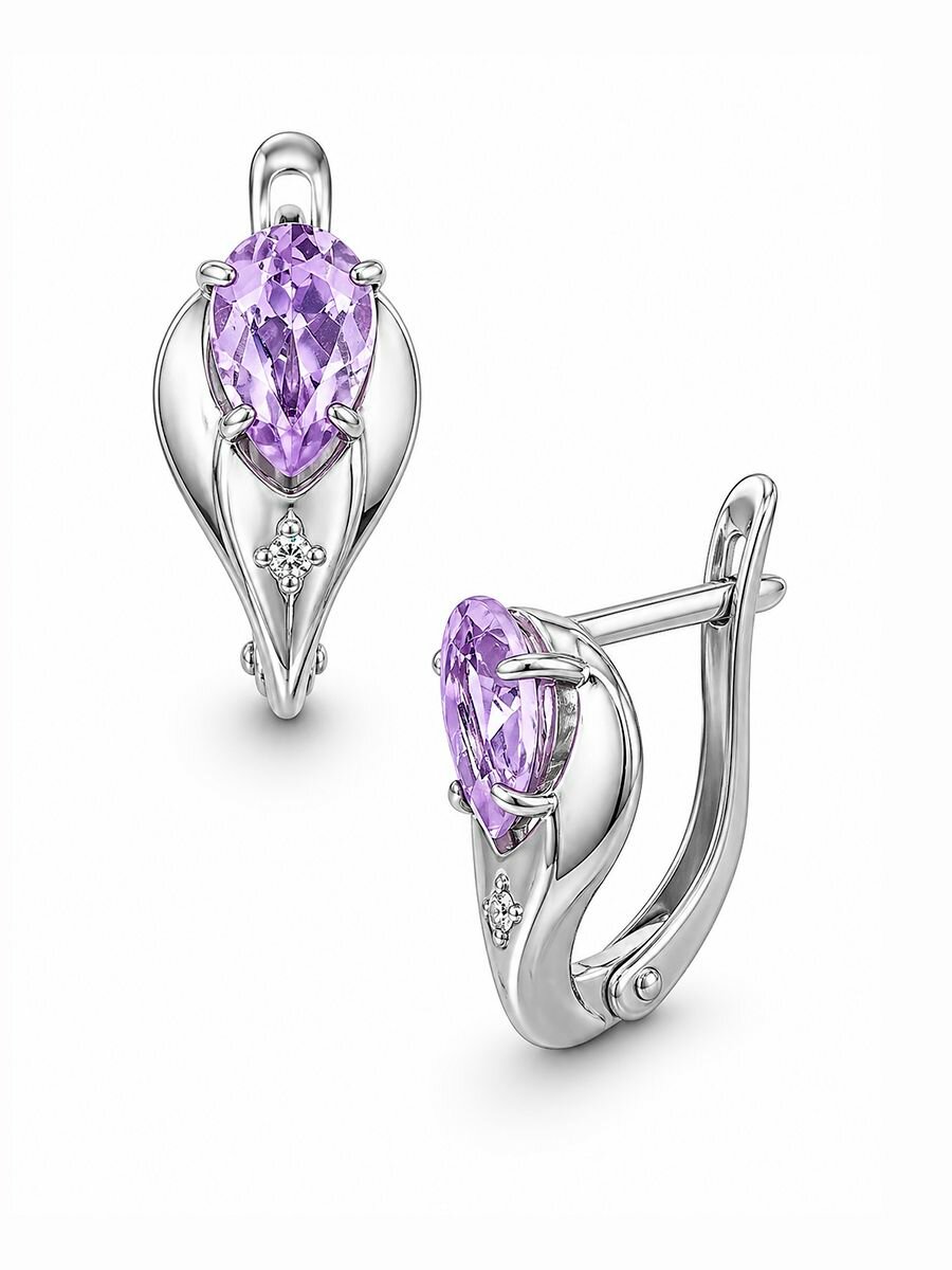 Серьги, серебро, 925 проба, родирование, аметист, фианит