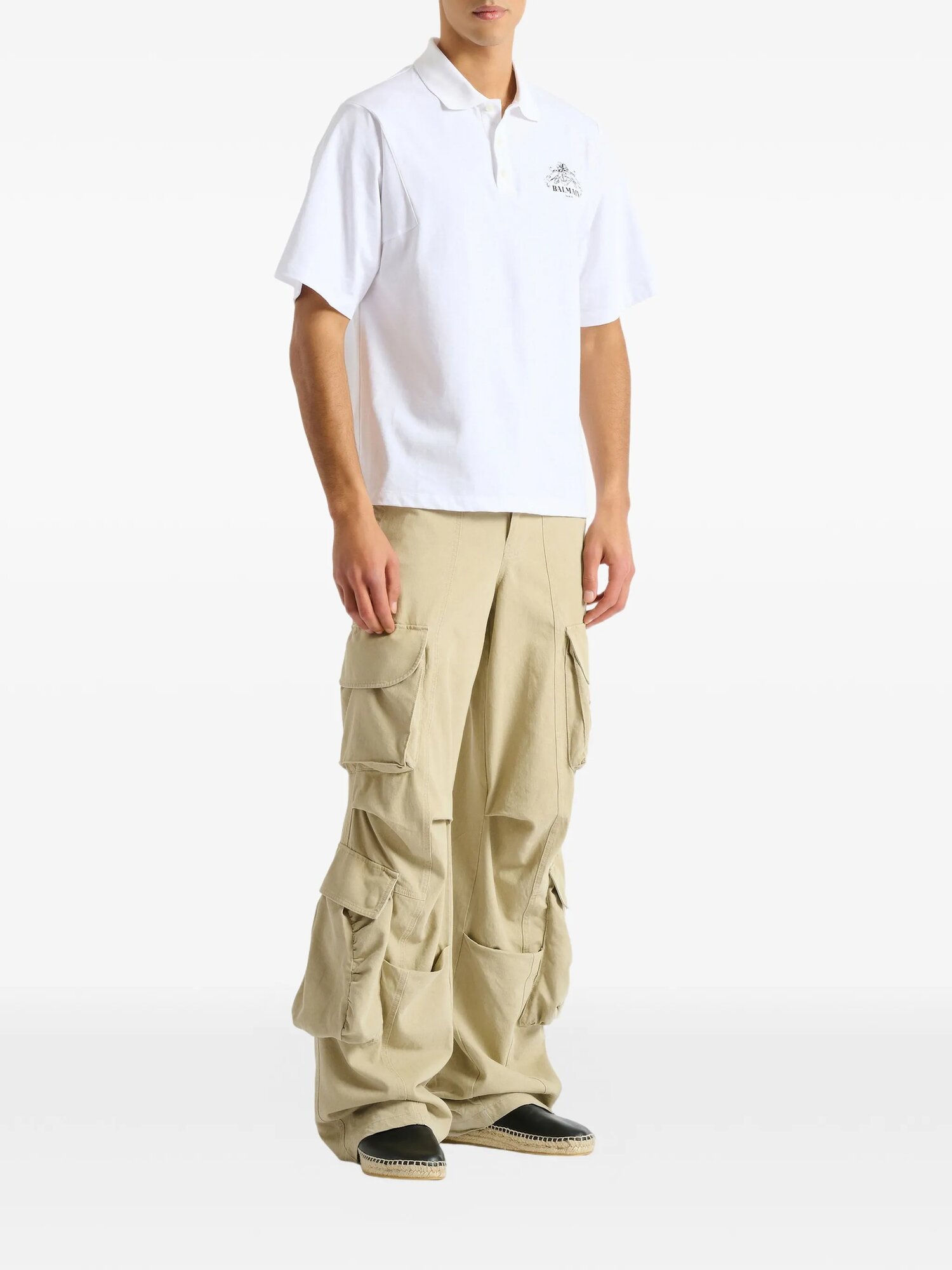 Рубашка BALMAIN Printed Balmain Vine polo, размер XS, белый — фото 1