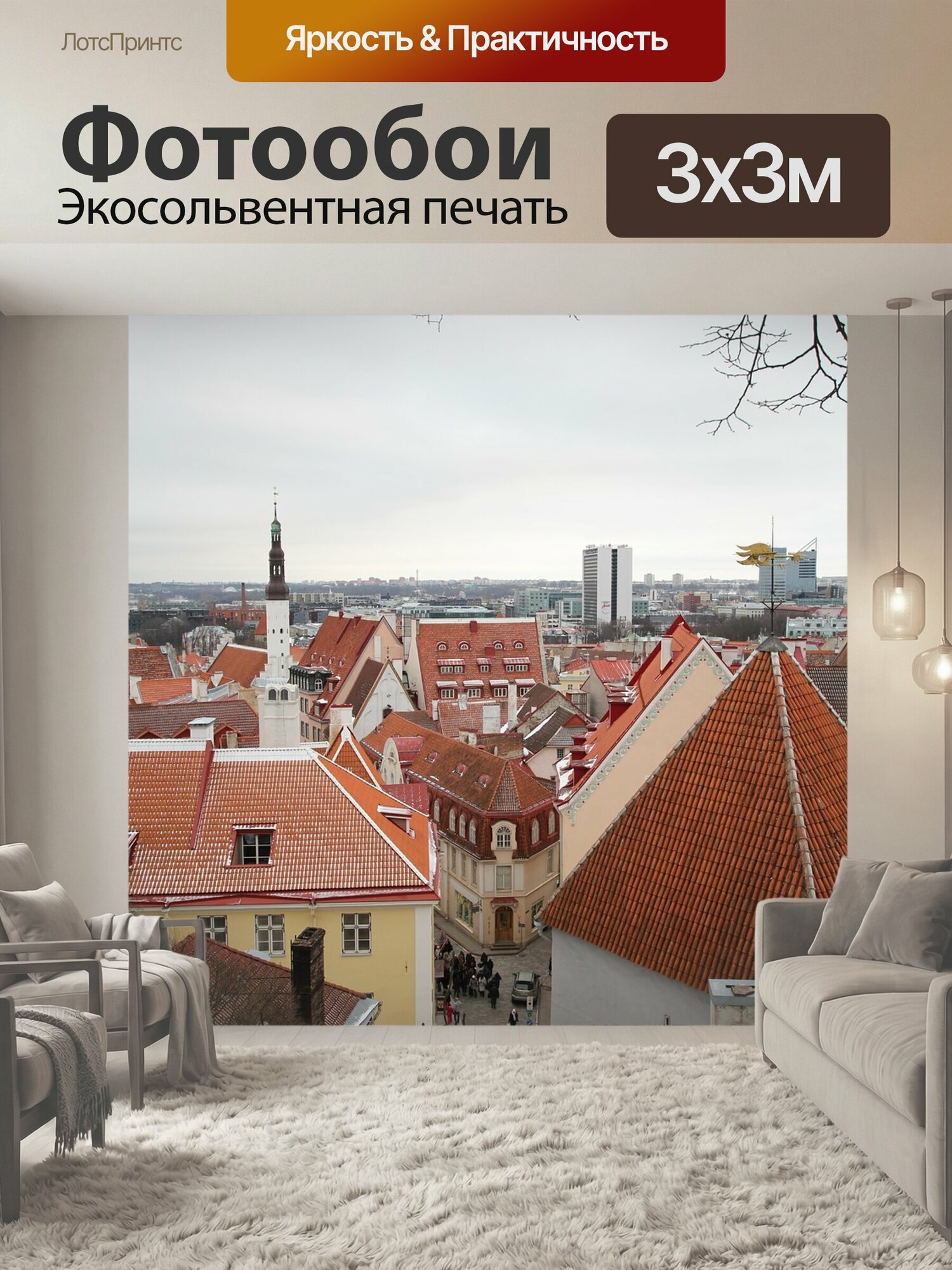 Фотообои "Таллин, крыши, красный" 300x300 см. экосольвентная печать