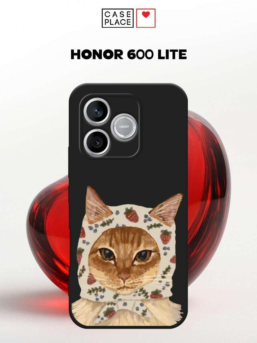 Черный матовый чехол на Honor 600 Lite / Хонор 600 Лайт с принтом Кот в платке