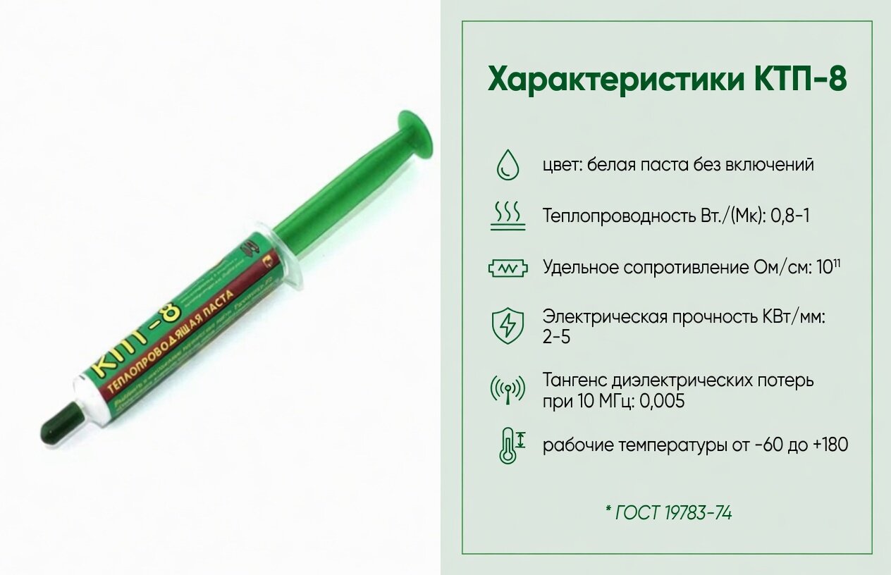 Теплопроводящая паста КПТ-8, шприц масса 10гр. ГОСТ 19783-74