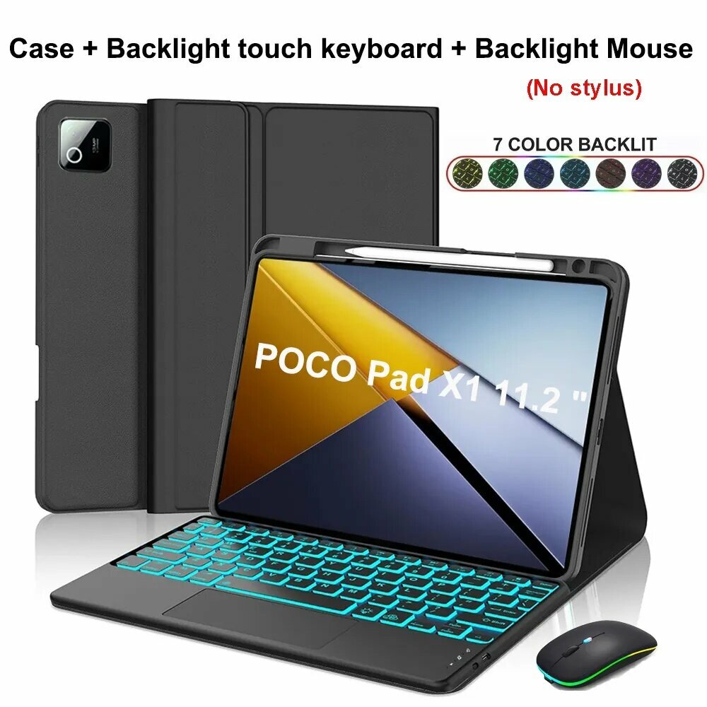 Чехол для Xiaomi POCO Pad X1 11,2 дюйма, чехол с русской Bluetooth-клавиатурой для POCO Pad X1 11,2