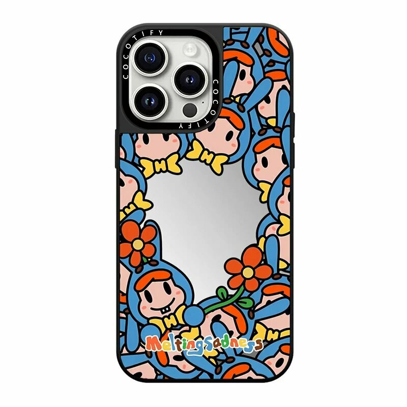 CASETI магнитный чехол для iPhone Air - рамочный дизайн красной цветущей синей кролика, черная рамка серебряное зеркало