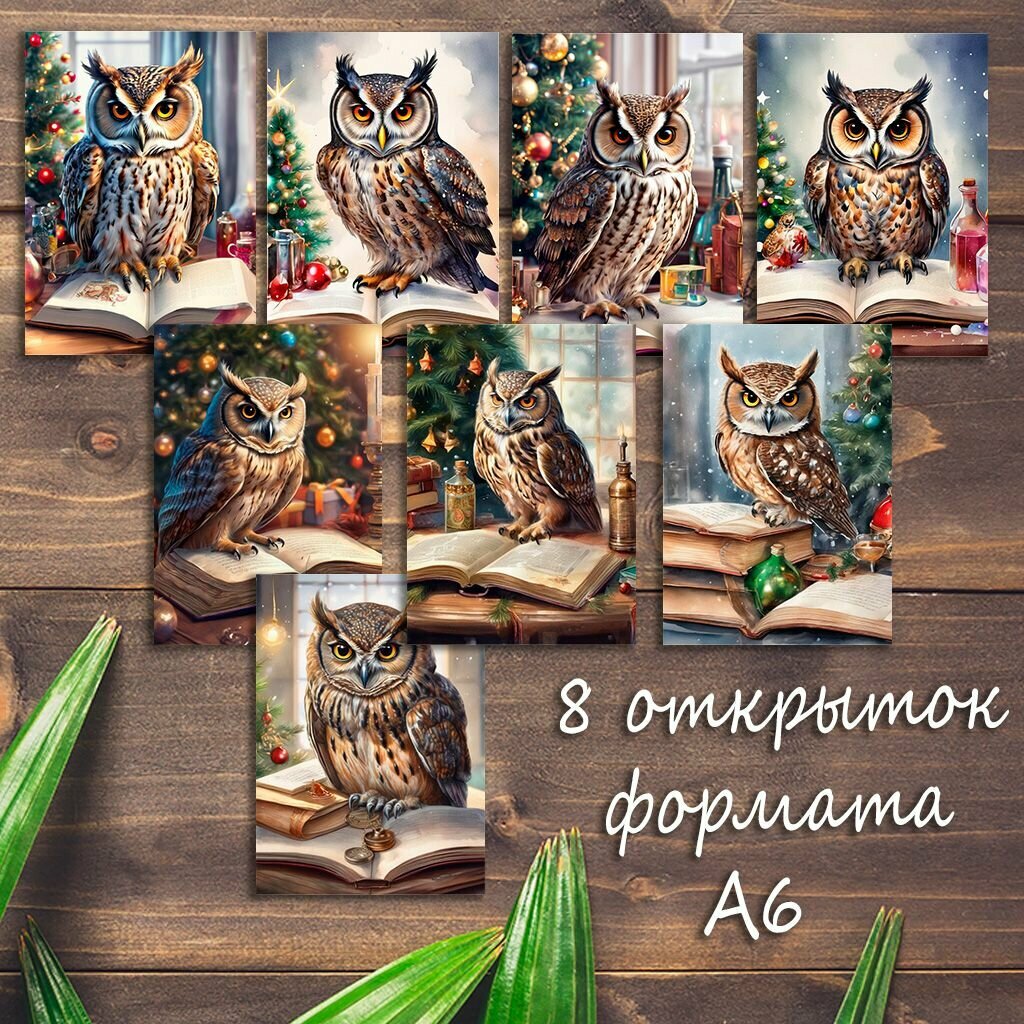 Большой набор открыток Совы, 8 штук