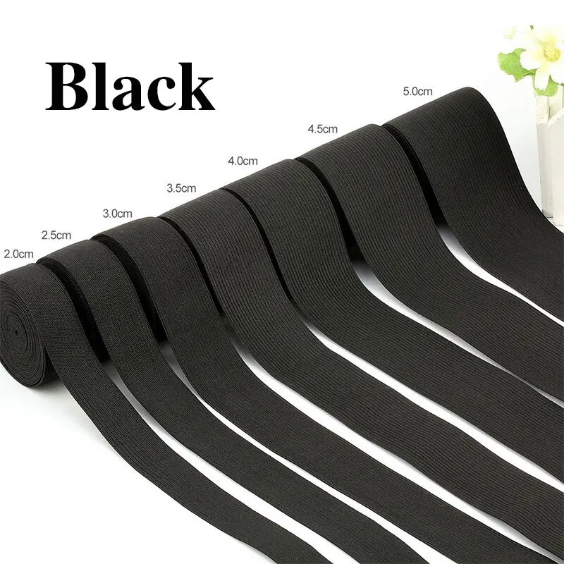 Резинка для шитья 5 м белая черная 10-60 мм Черный, 15mm, Black