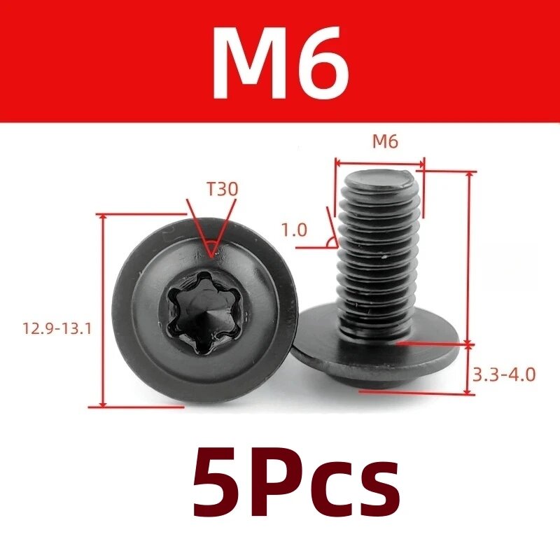 5 шт. Черных Винтов Torx M5 M6 из нержавеющей стали 304 M6-5Pcs, 16mm