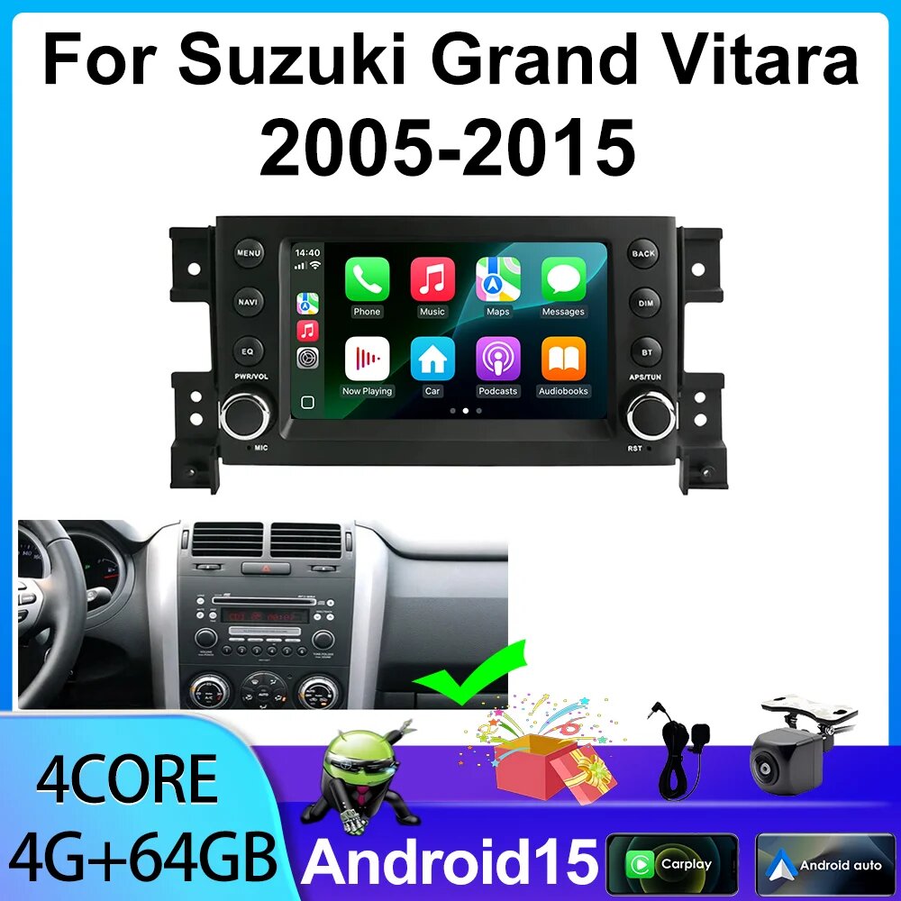Автомагнитола Android 15' для Suzuki Grand Vitara 2005-2015, 4G+64GB, Carplay, Android Auto