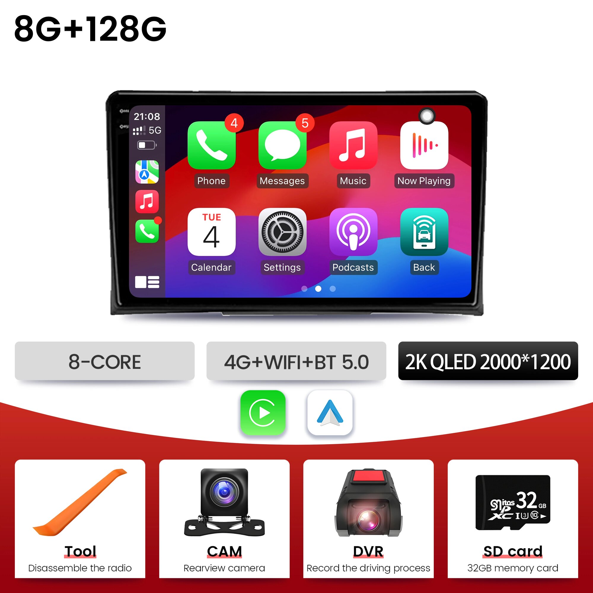 Автомагнитола 2K QLED 8G+128G для VW Multivan T5 2003-2015 CAM DVR