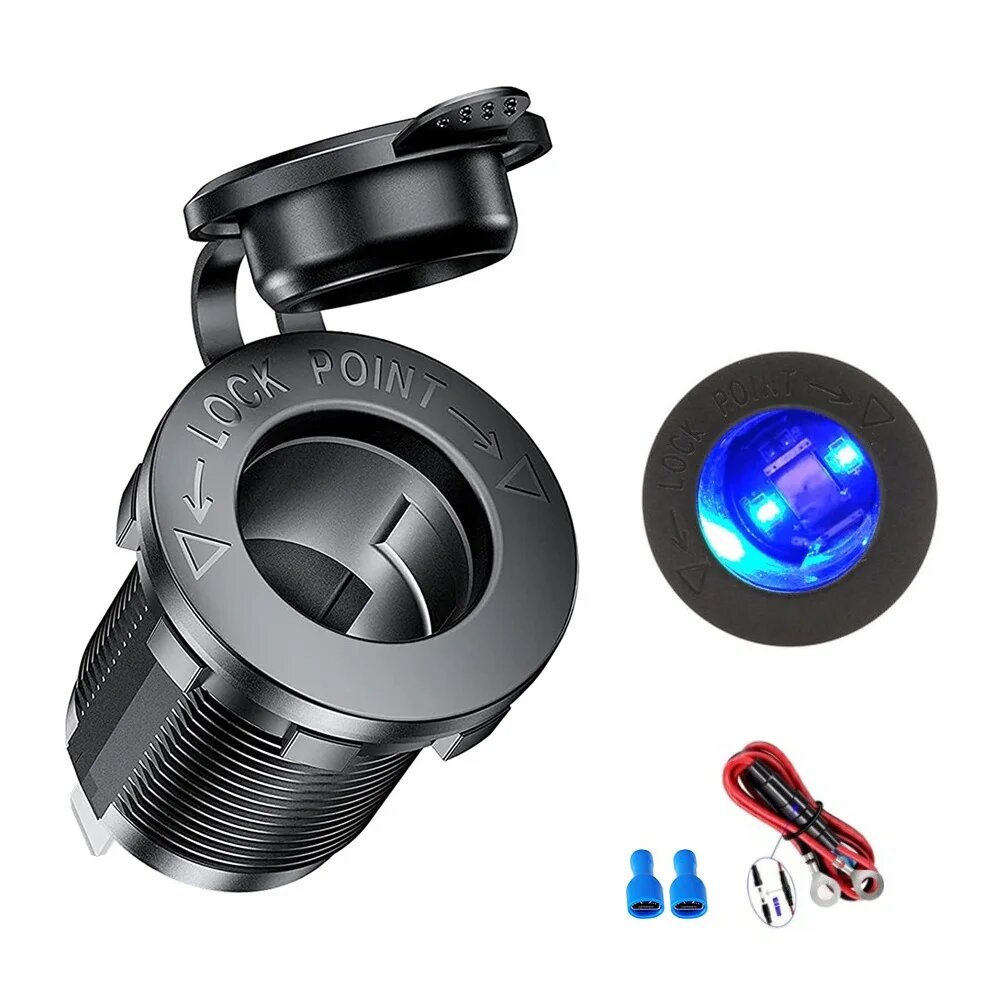 Розетка 12V/24V с подсветкой Blue with Wire для авто