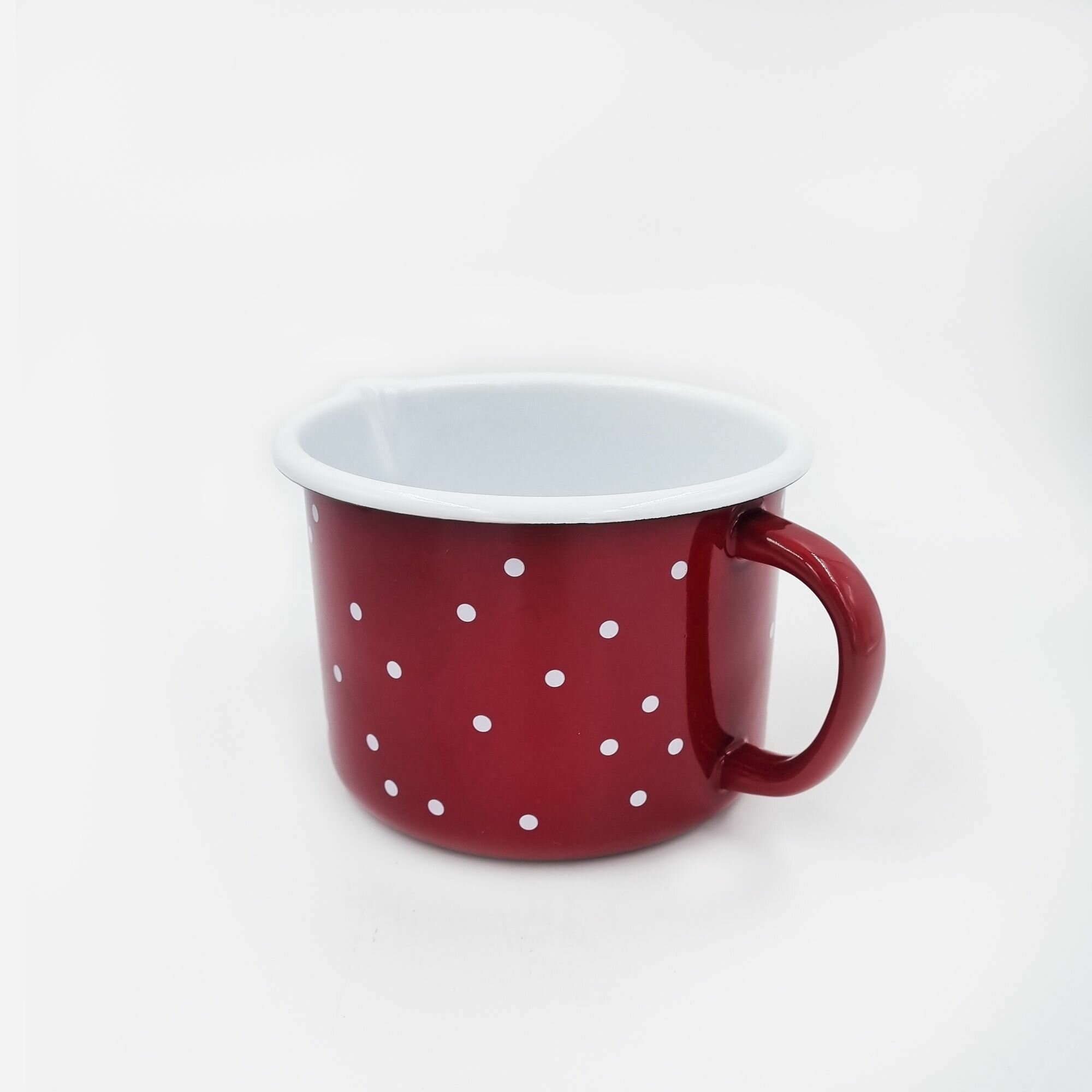Кружка с носиком "Лысьвенские эмали" Вишневая "White dots Вш", эмалированная сталь 1,0 литр