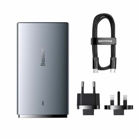 Сетевое зарядное устройство Baseus GaN5 Pro Ultra-Slim Fast Charger C+U 65W (Overseas Edition) с кабелем Type-C to Type-C 100W 20V/5A 1m Серое (CCGP150113)