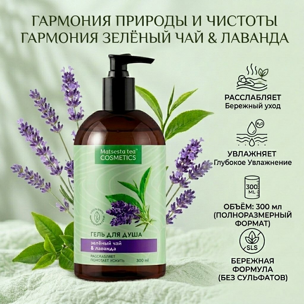 Гель для душа «Зеленый чай и лаванда» ТМ Matsesta Tea Cosmetics