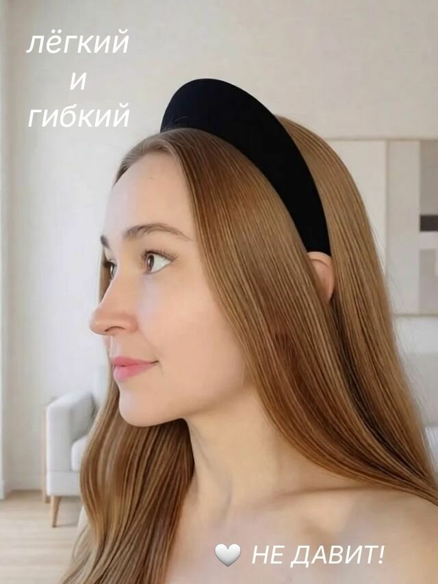 Ободок кокошник полукруглый ручной работы, искусственная замша, черный, 4 см
