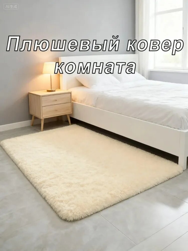 Ковер плюшевый для комнаты 60x90 см светло-желтый велюр