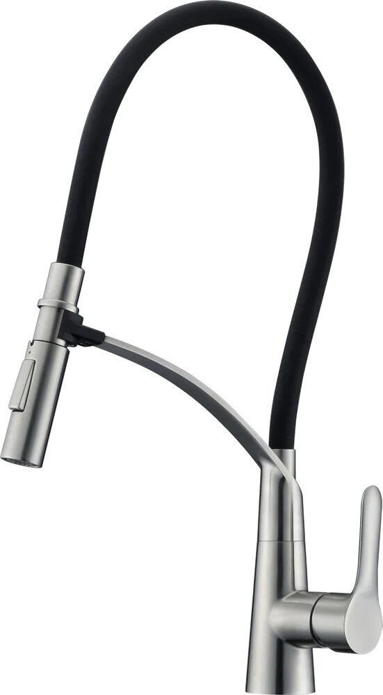 Смеситель для кухни BelBagno Nova BB LAM36 IN с гибким изливом, с поворотным изливом, черный, матовый, однорычажный, сатин, нержавеющая сталь, с керамическим картриджем