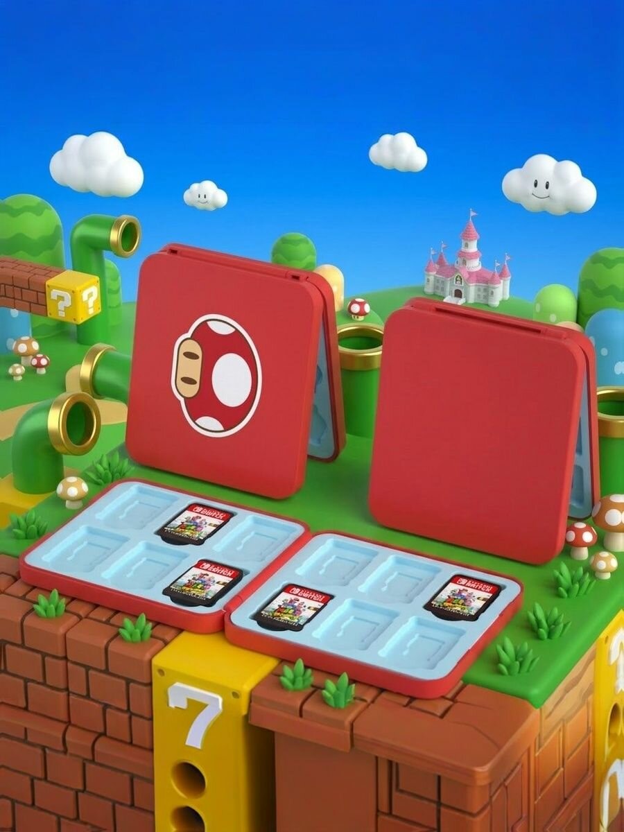 Компактный кейс-бокс для картриджей Nintendo Switch с магнитным замком, Super Mushroom,12 шт.
